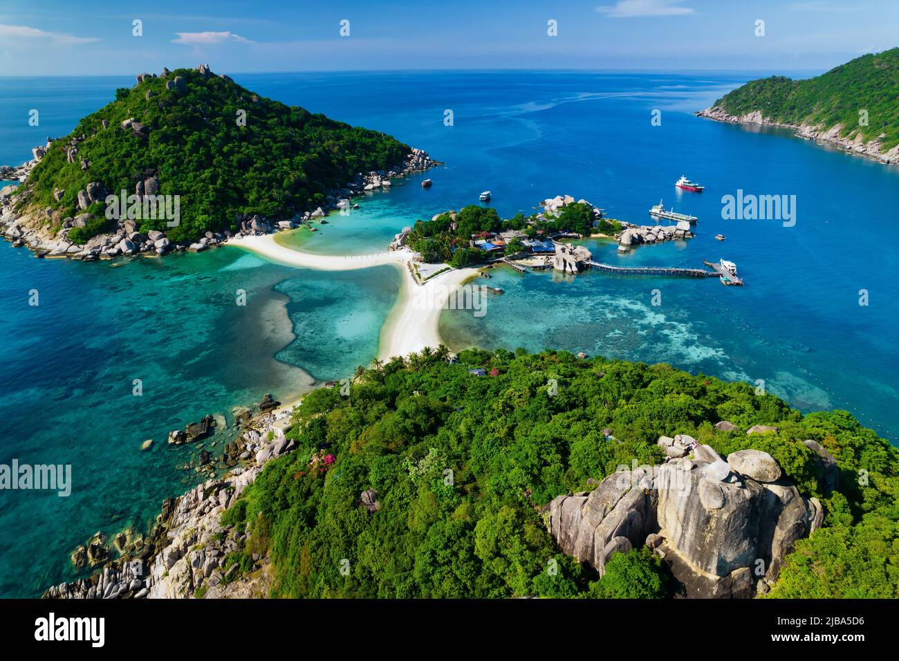 Aerial shot of the idyllic tropical island of Koh Nang Yuan and its ...