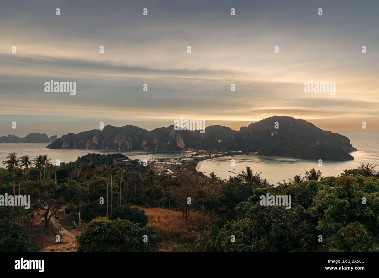 Panoramic view of Koh Phi Phi Don island from Viewpoint 2 at sunset ...