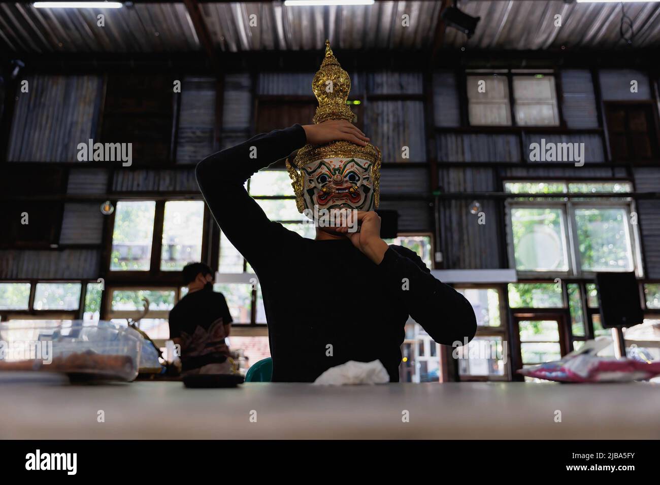 Bangkok, Thailand. 04th June, 2022. Khon performer seen preparing ...