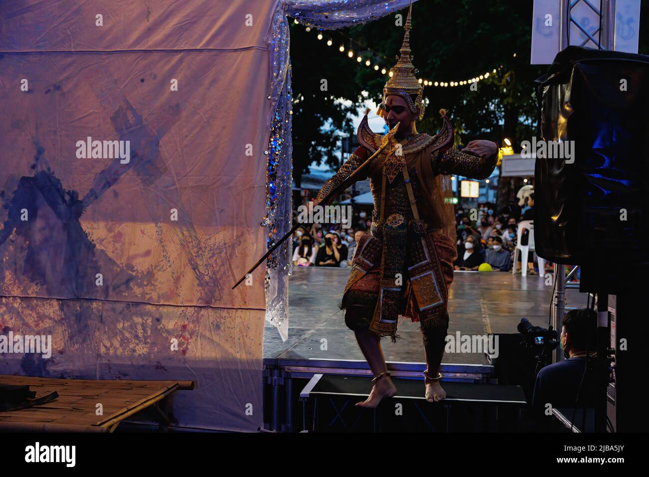 Bangkok, Thailand. 04th June, 2022. Khon performer seen walking down ...
