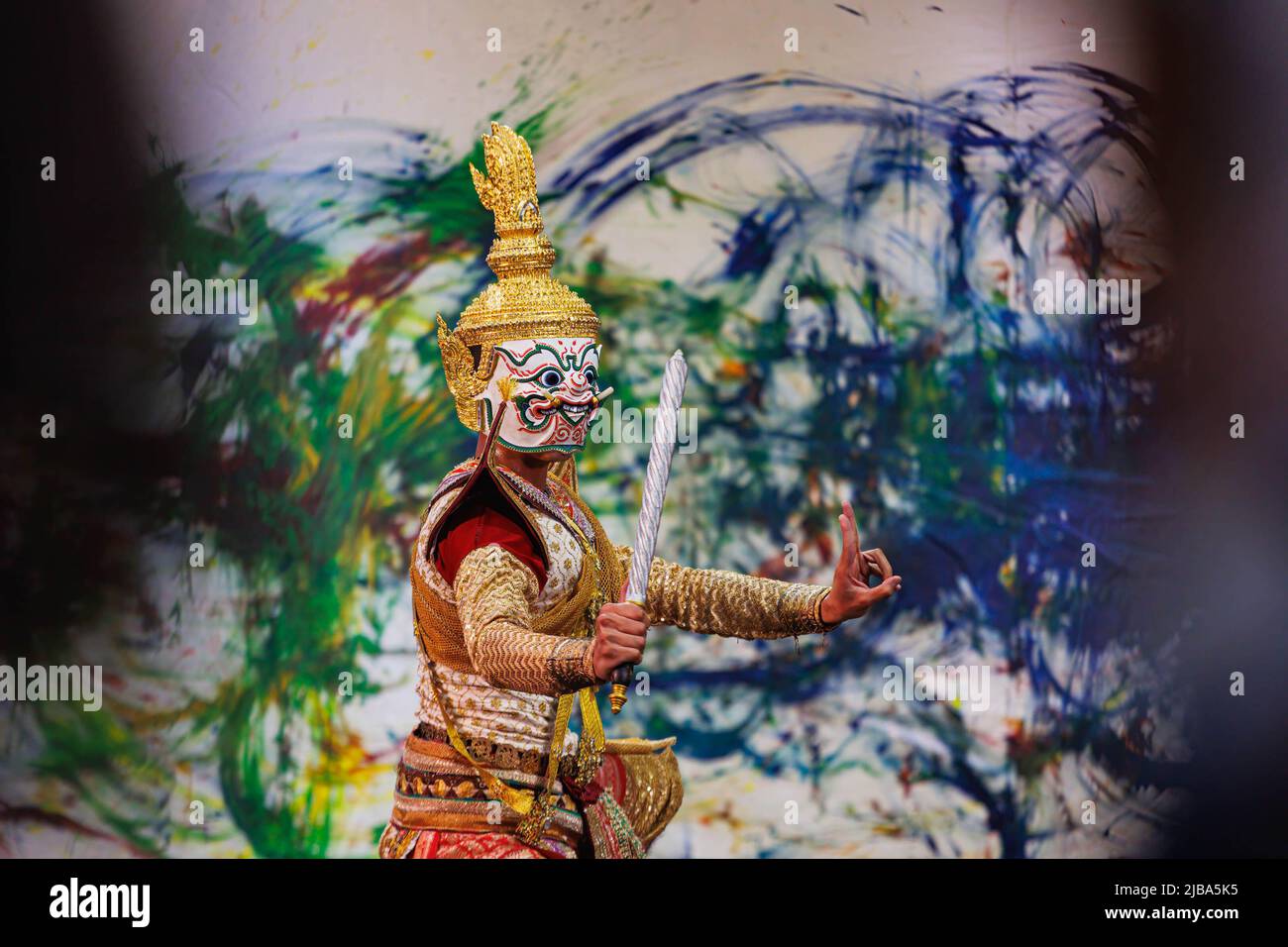 Bangkok, Thailand. 04th June, 2022. Khon performer seen dancing during ...