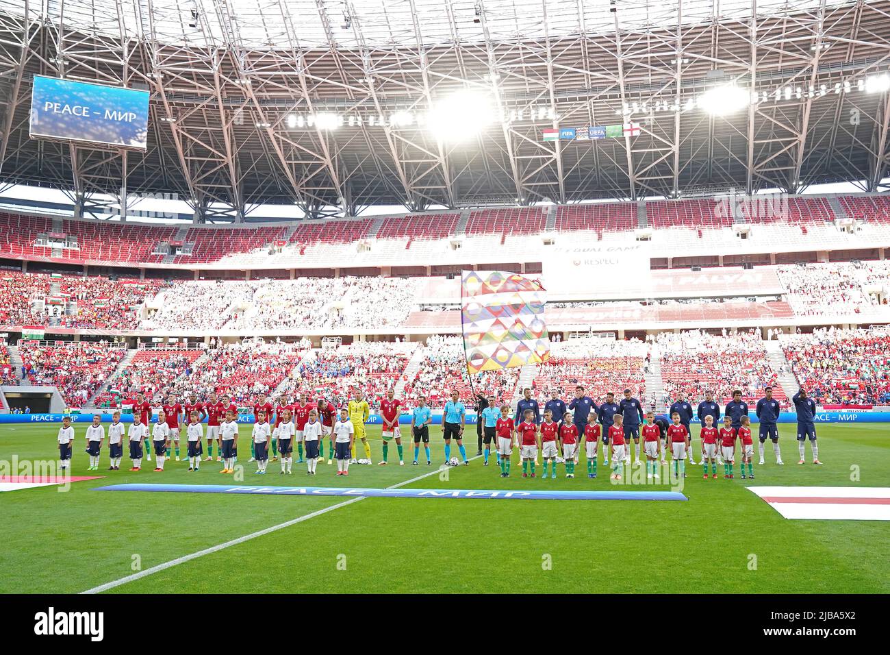 England and Hungary players line up before the UEFA Nations League ...