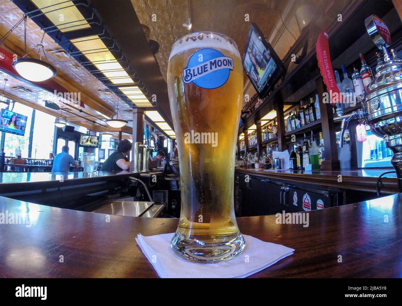 Cheers, pint of lager on the bar Stock Photo - Alamy