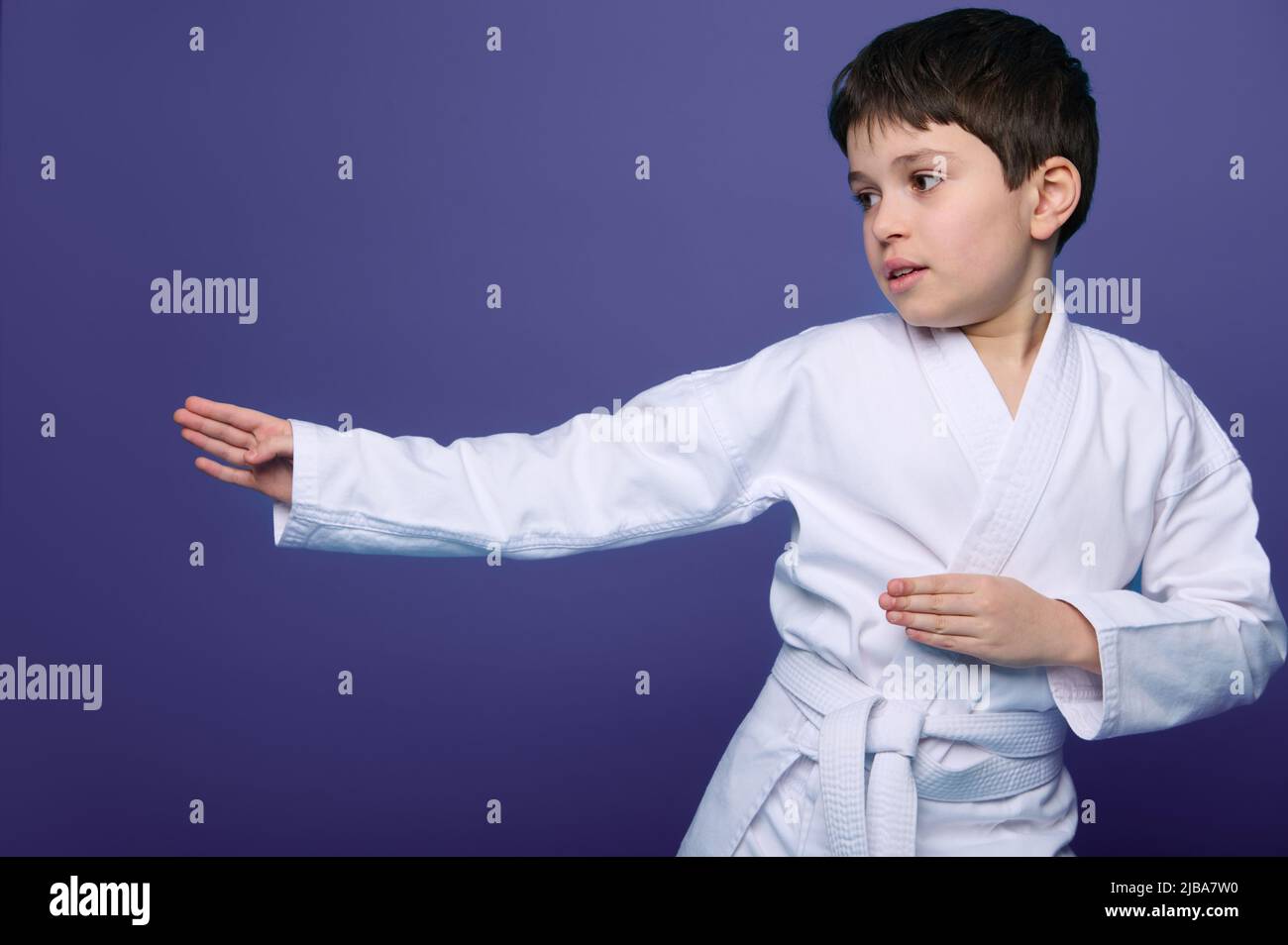 Oriental martial arts. Waist length portrait of an aikido wrestler ...