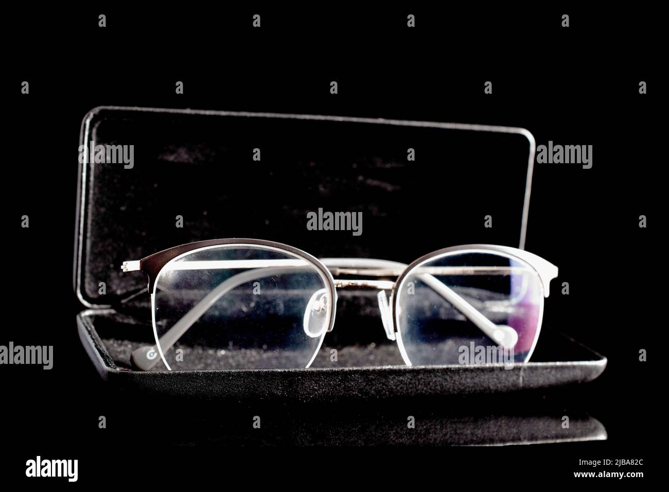 One glasses with a case for working with a computer, close-up, isolated ...