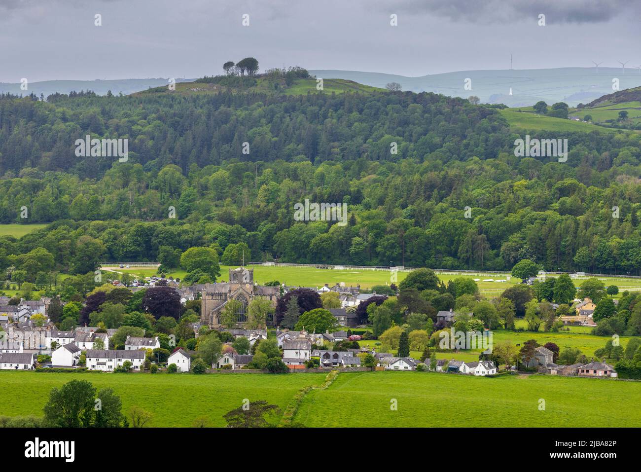 Cartmel Priory and village from the ascent to Hampsfell, Lake District ...