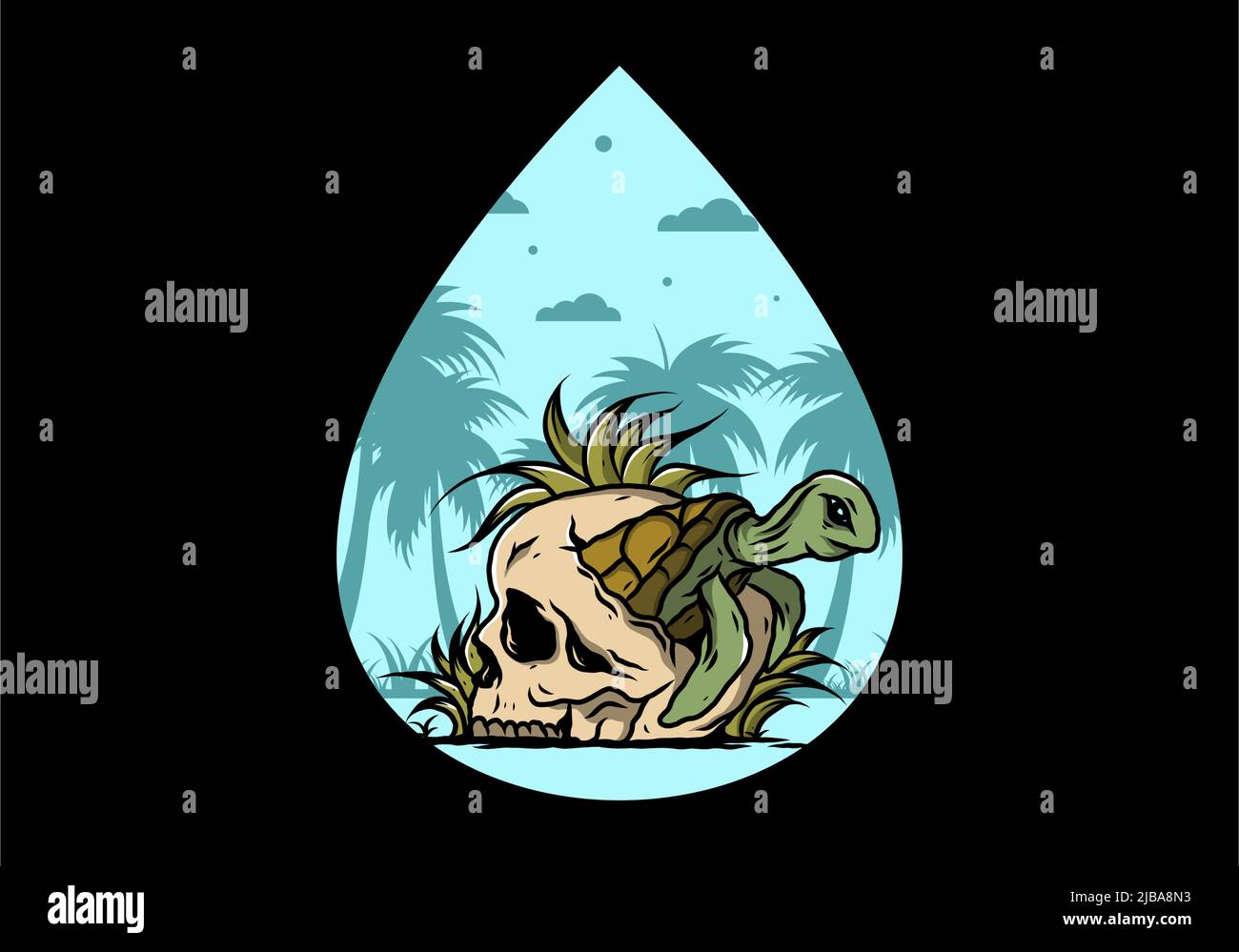 Sea turtle in the skull illustration Stock Vector Image & Art - Alamy