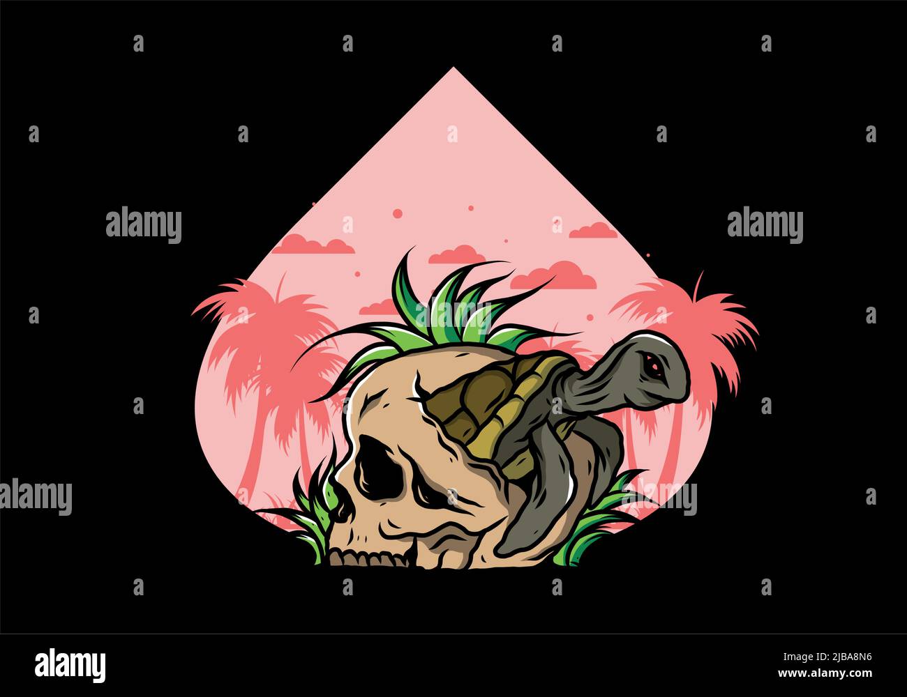 Sea turtle in the skull illustration Stock Vector Image & Art - Alamy