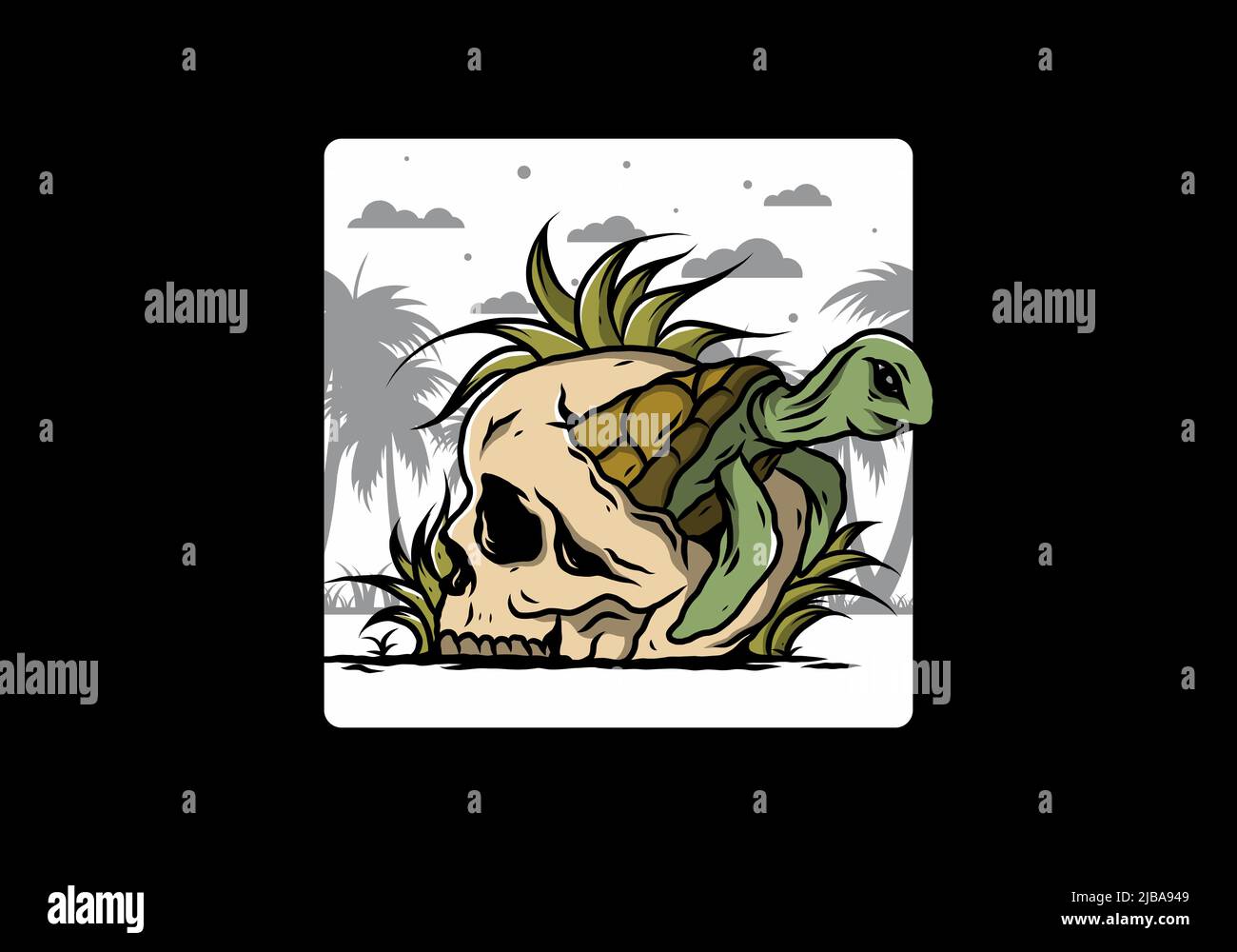 illustration design of the Sea turtle in the skull shape with several ...