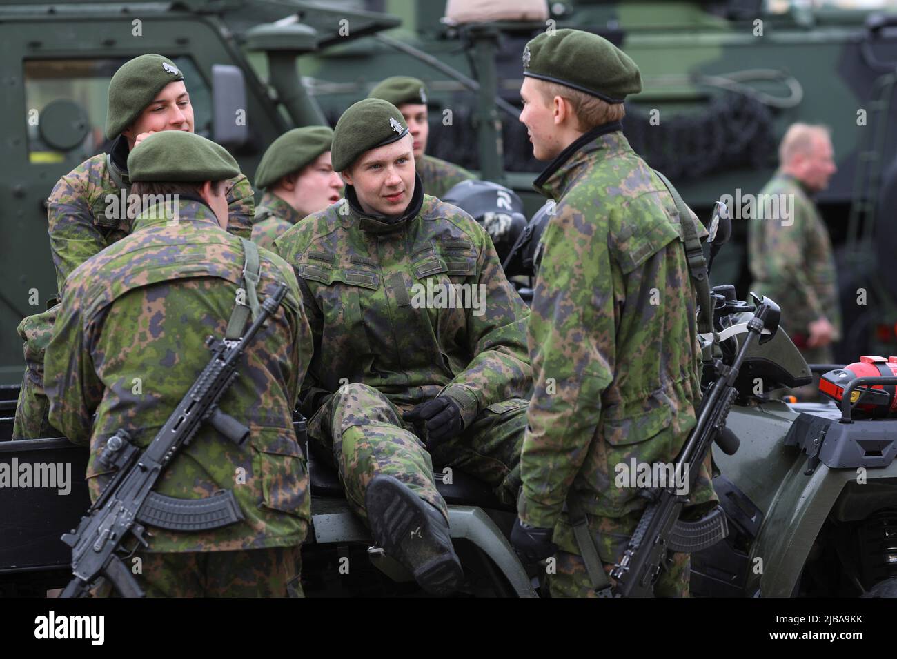 Representatives of the Finnish armed forces prepare for the military ...