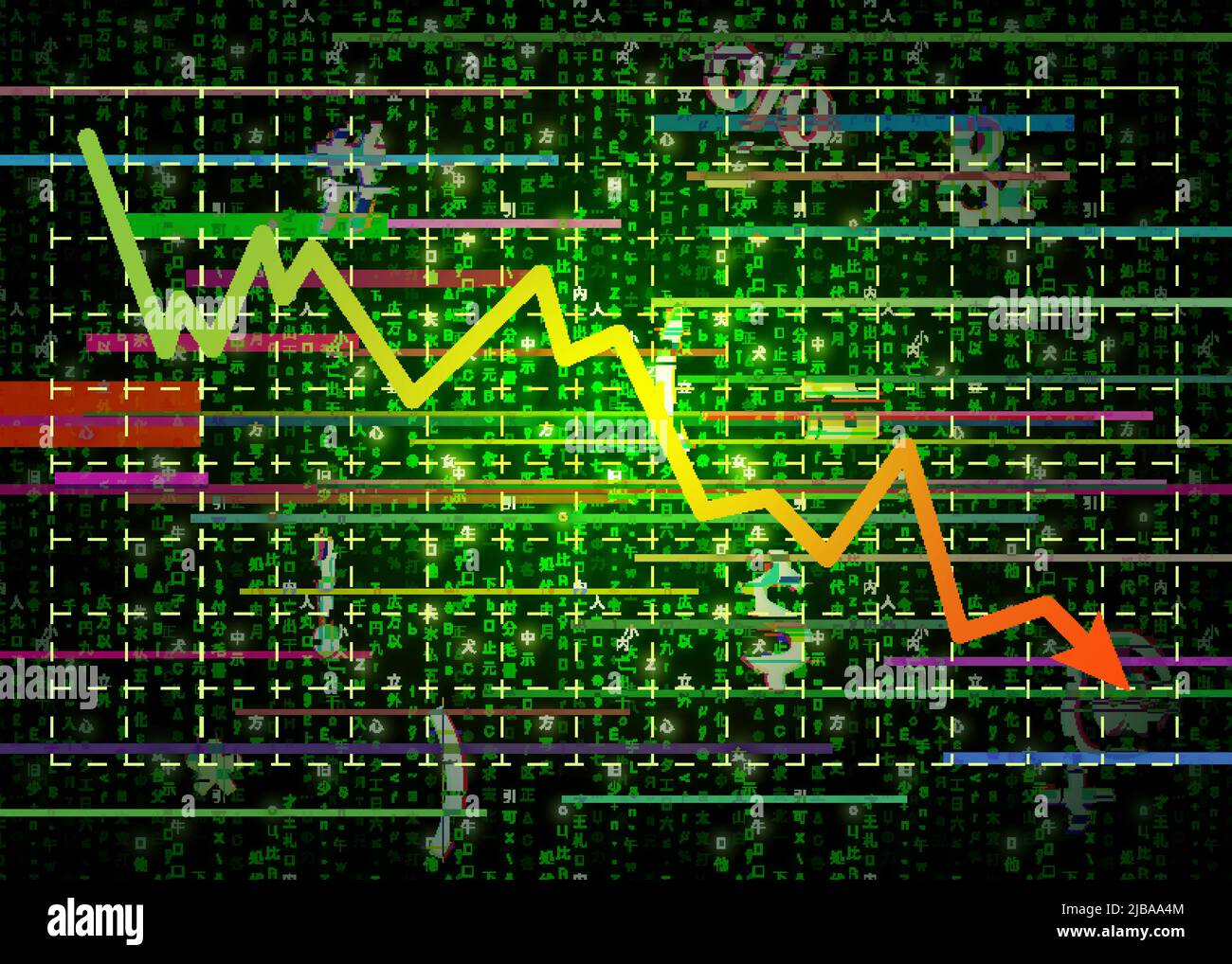 Glitch green matrix symbols with decrease trade graph Stock Vector ...