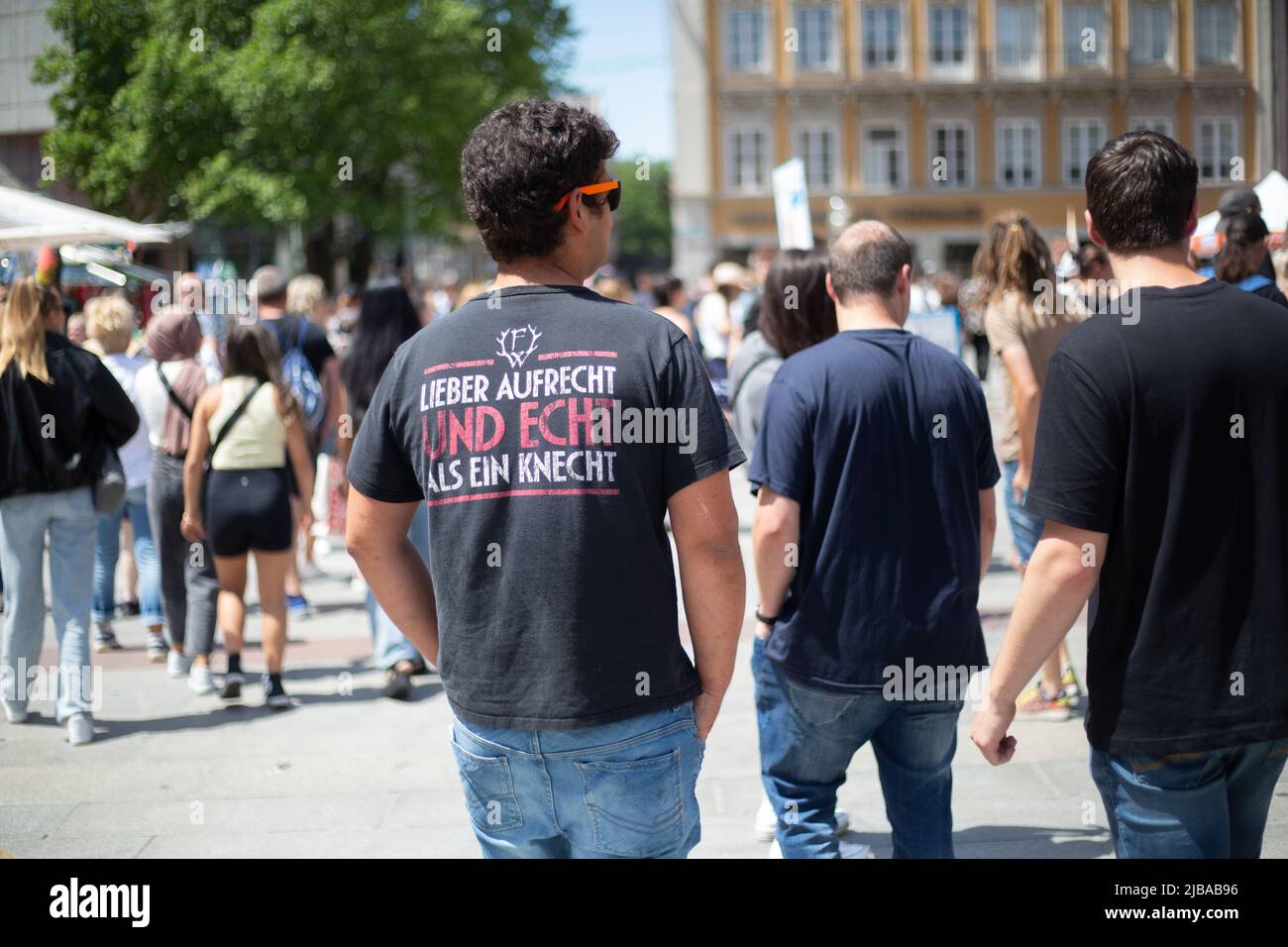June 4, 2022, Munich, Bavaria, Germany: A man wears a t-shirt of the ...