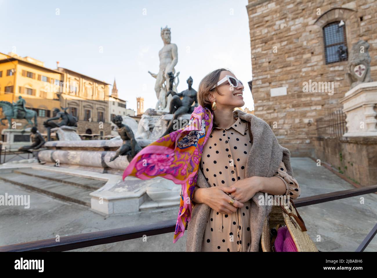Young woman traveling famous italian landmarks in Florence city Stock ...