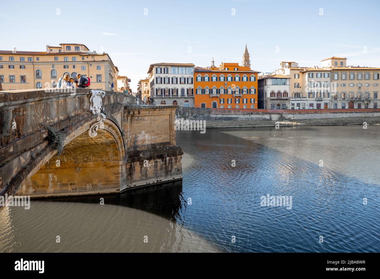 Holy Trinity Bridge and riverside of Arno river in Florence city Stock ...