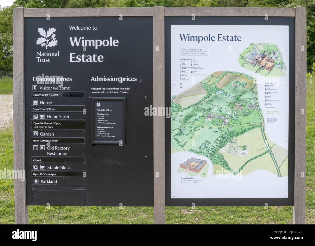 Wimpole Estate, Cambridgeshire, England, UK - view of information board ...