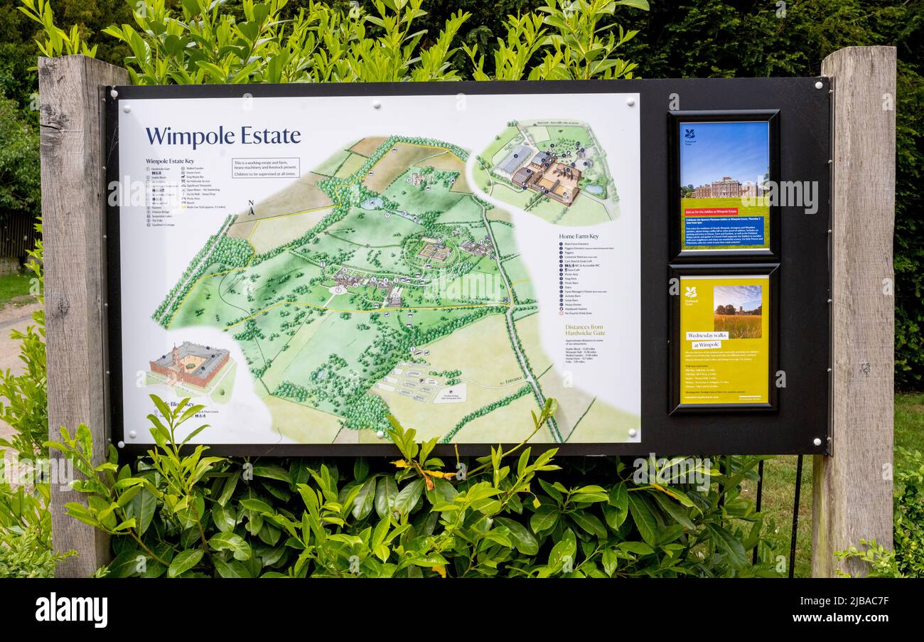 Wimpole Estate, Cambridgeshire, England, UK - view of information board ...