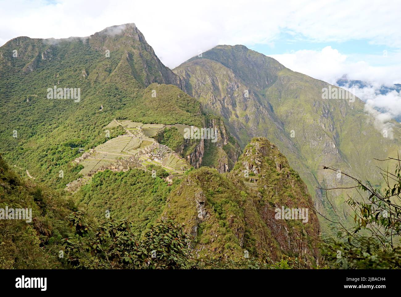 Condor Shaped Machu Picchu Incas citadel ruins as seen from the slope ...