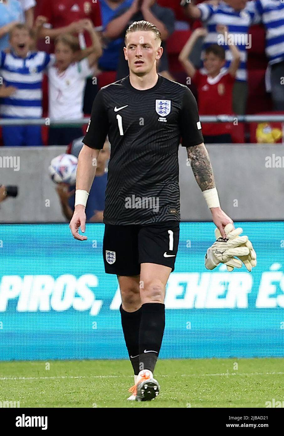 England goalkeeper Jordan Pickford reacts following the UEFA Nations ...