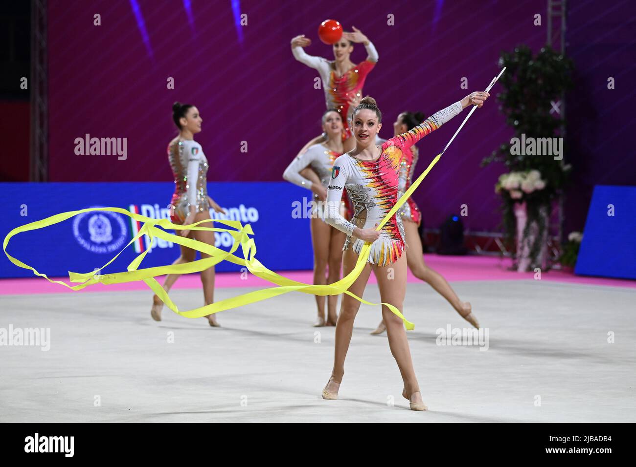 Pesaro, Italy. 03rd June, 2022. Italy (ITA) group team during Rhythmic ...