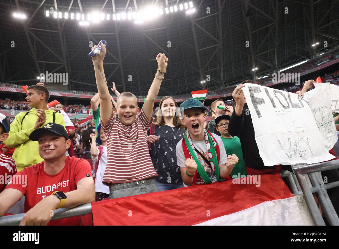 Hungary fans in the stands celebrate following the UEFA Nations League ...