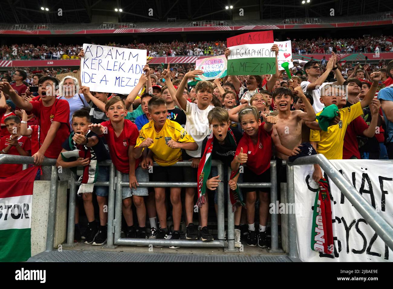 Hungary fans celebrate following the UEFA Nations League match at the ...