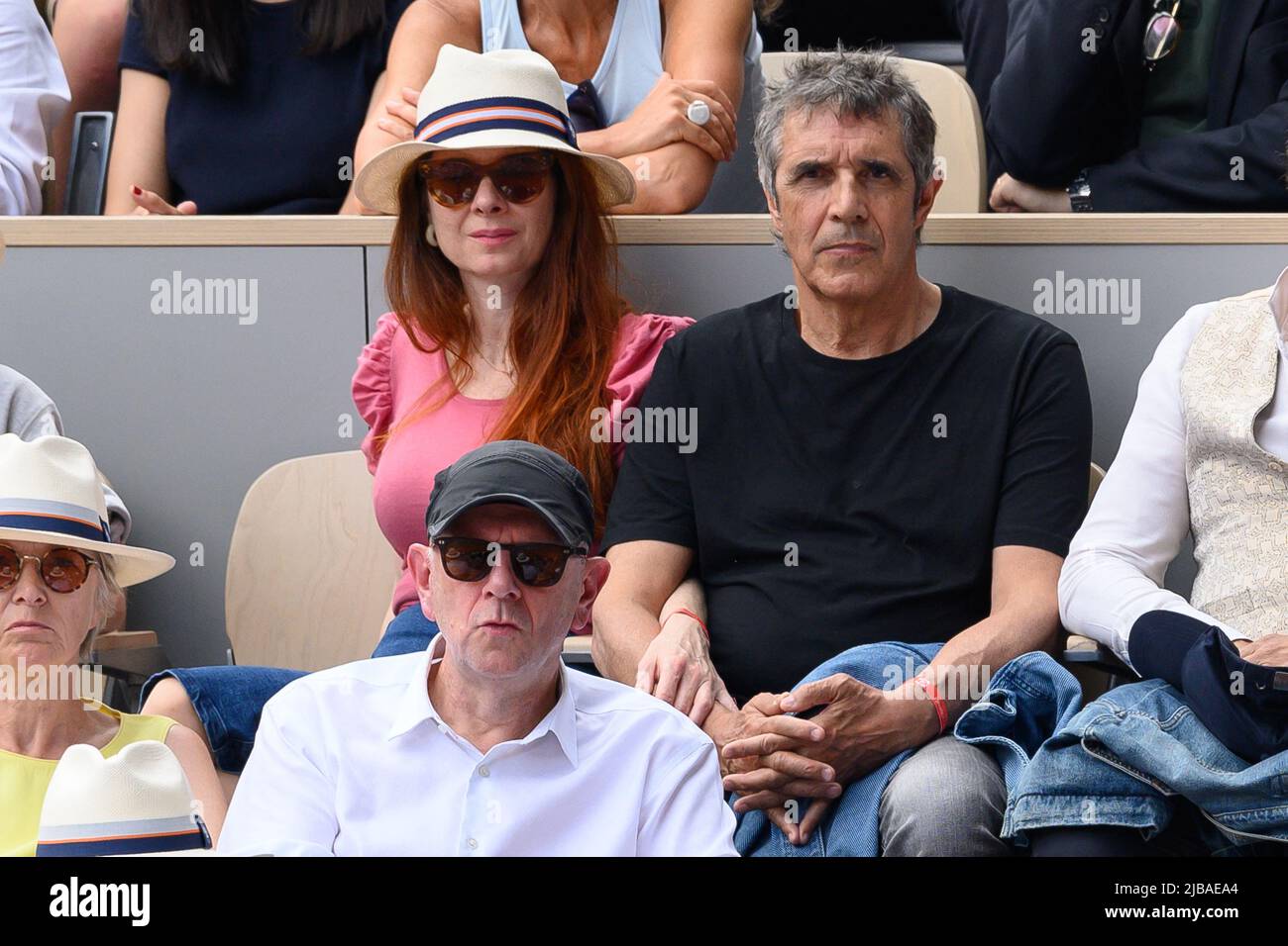 Julien Clerc and Helene Gremillon in the stand during French Open ...