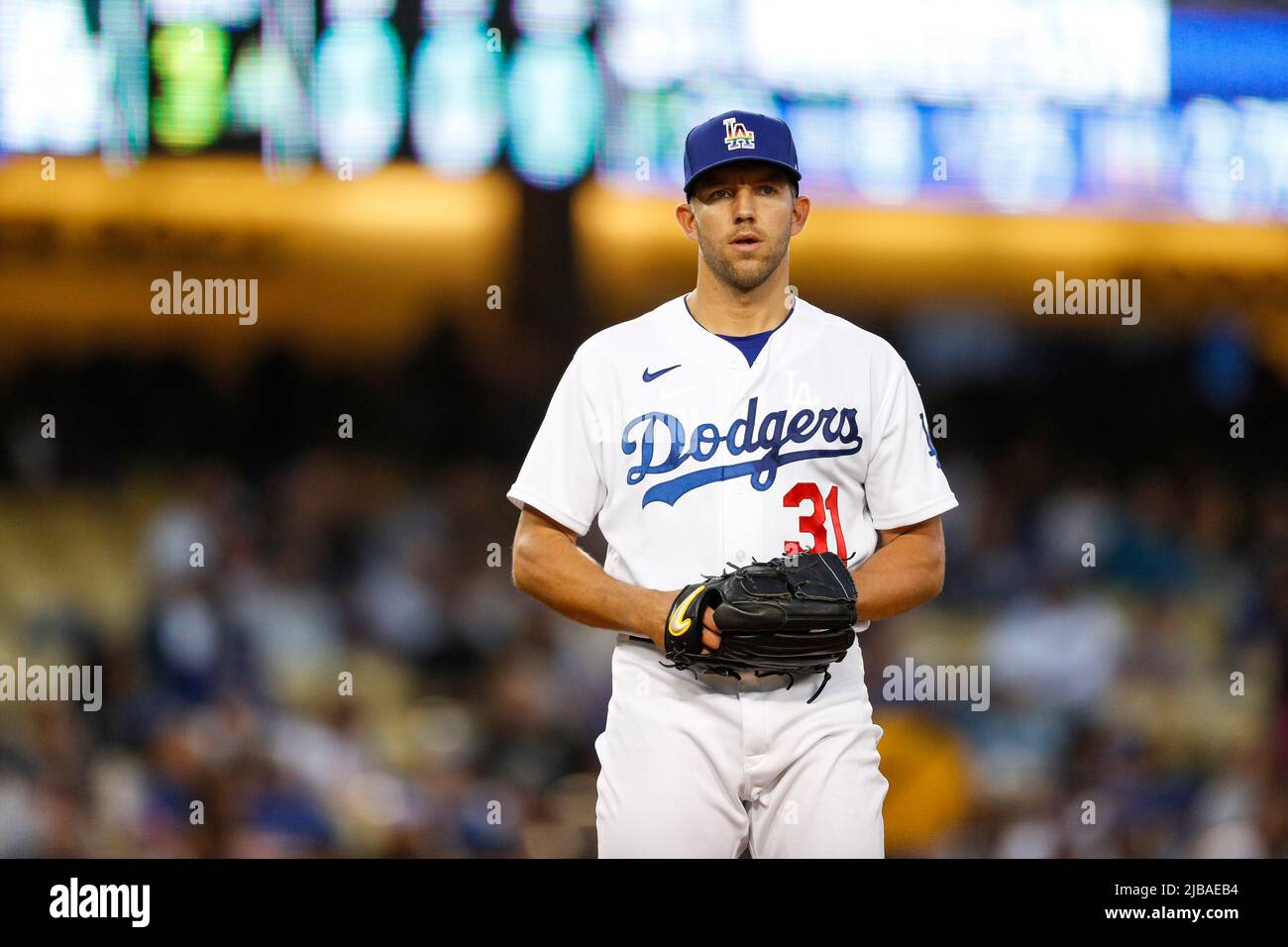 Los Angeles Dodgers starting pitcher Tyler Anderson (31) looks on ...