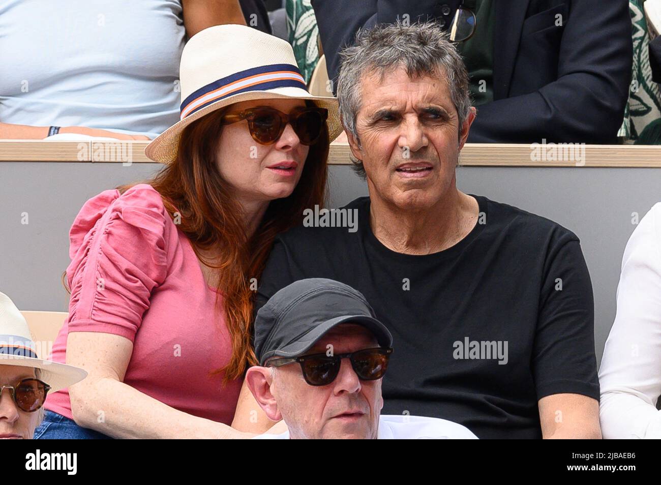 Julien Clerc and Helene Gremillon in the stand during French Open ...