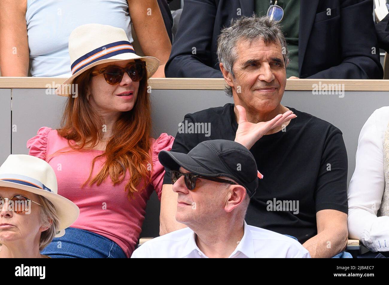 Julien Clerc and Helene Gremillon in the stand during French Open ...