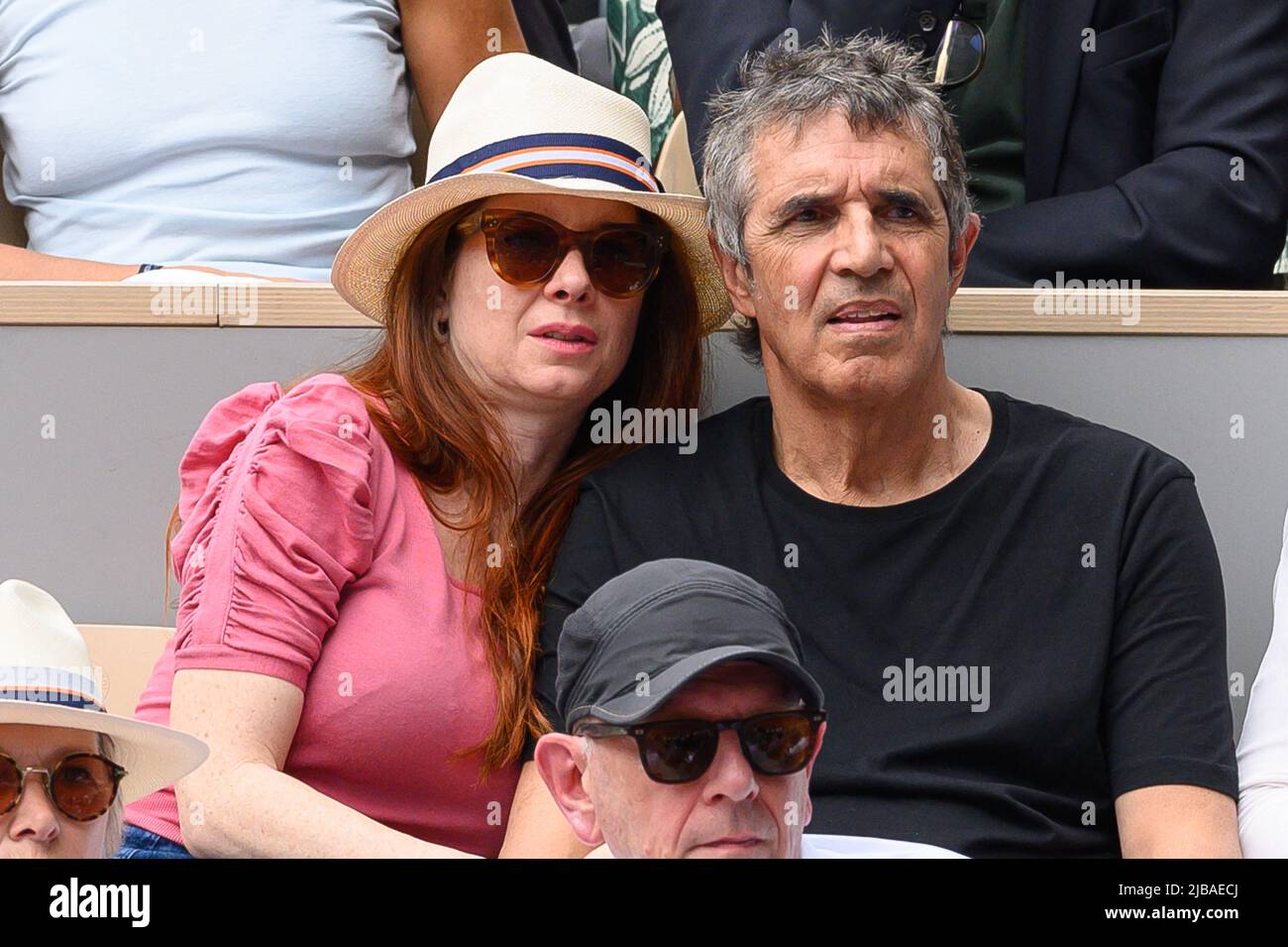 Julien Clerc and Helene Gremillon in the stand during French Open ...