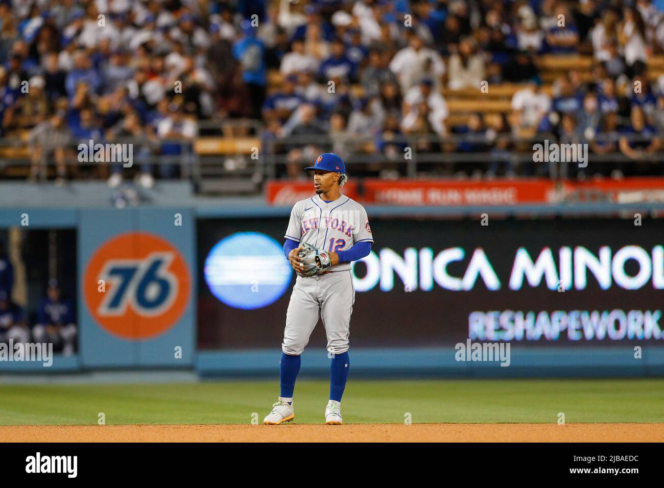 New York Mets shortstop Francisco Lindor (12) looks on during a MLB ...