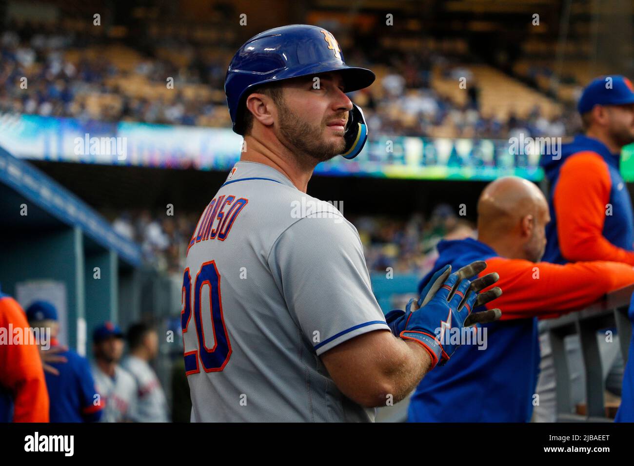 New York Mets first basemen Pete Alonso (20) looks on during a MLB ...
