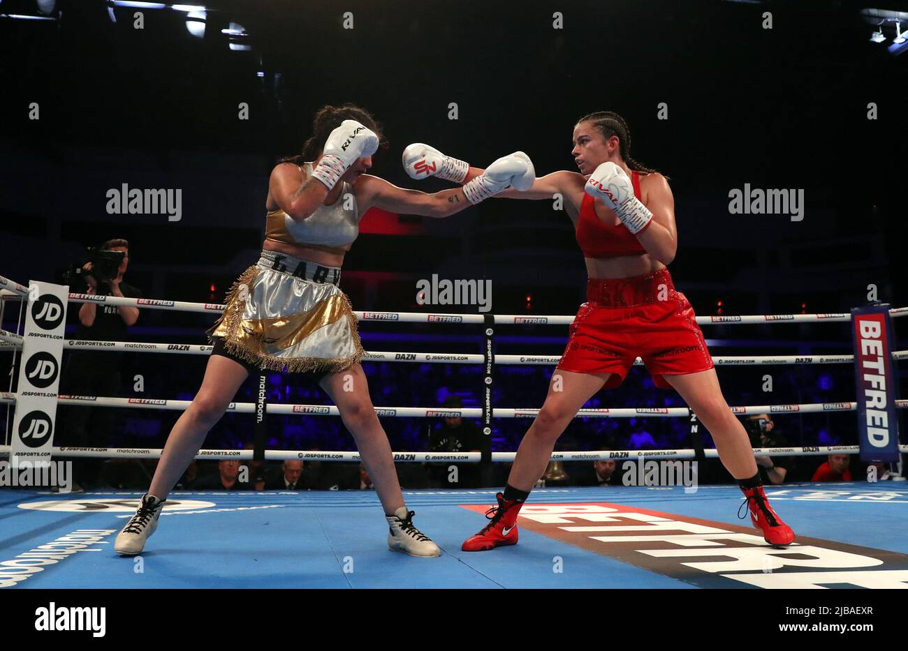 Gabriela Bouvier Left And Skye Nicolson In The Feather Weight Bout At The Motorpoint Arena