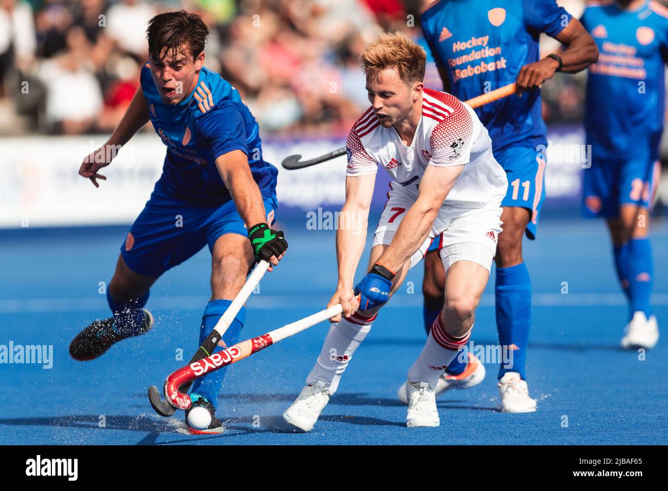 England's Zach Wallace focuses on the ball during the Men's FIH Hockey ...