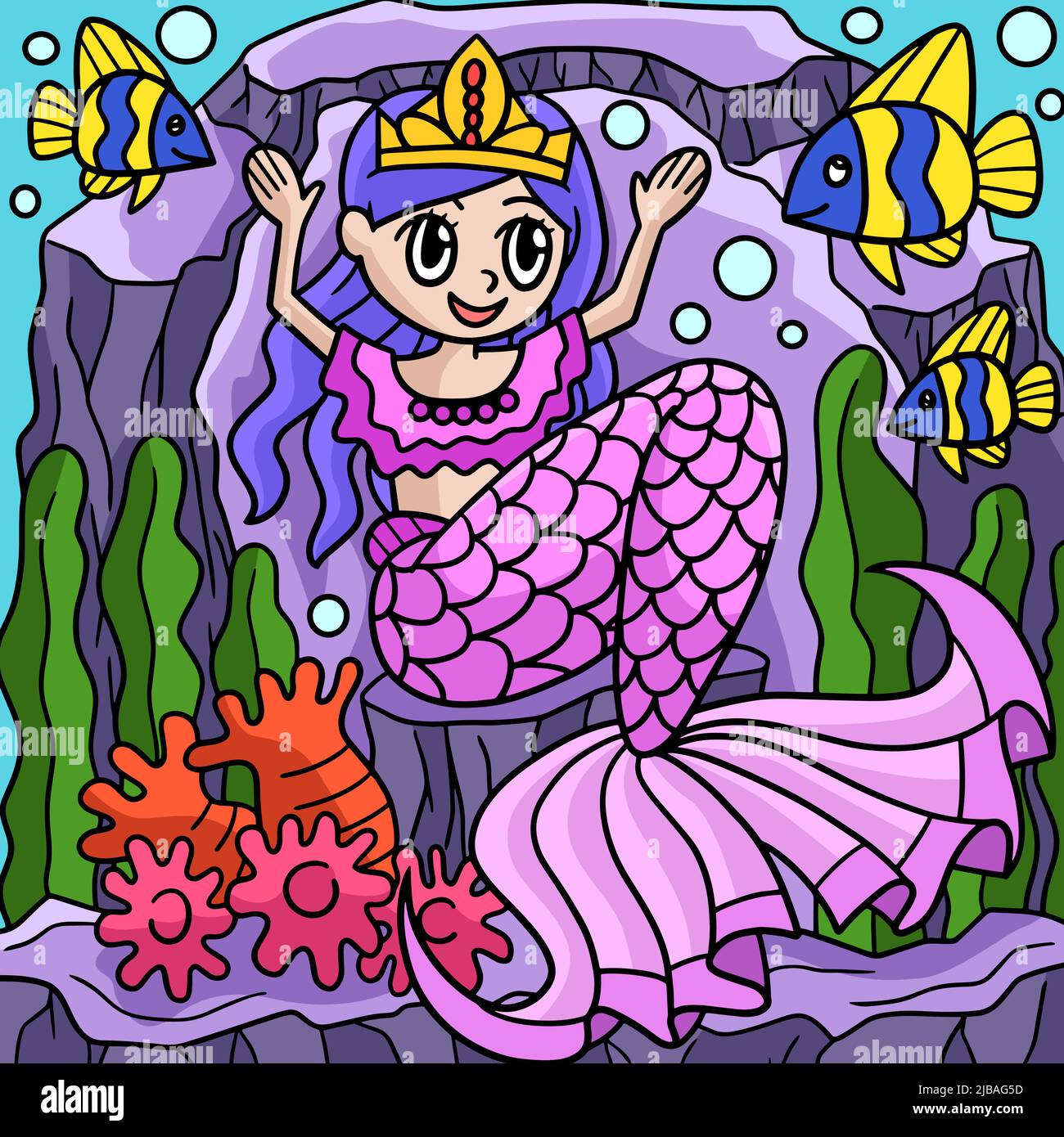 Mermaid Crown Princess Colored Cartoon Illustration Stock Vector Image ...