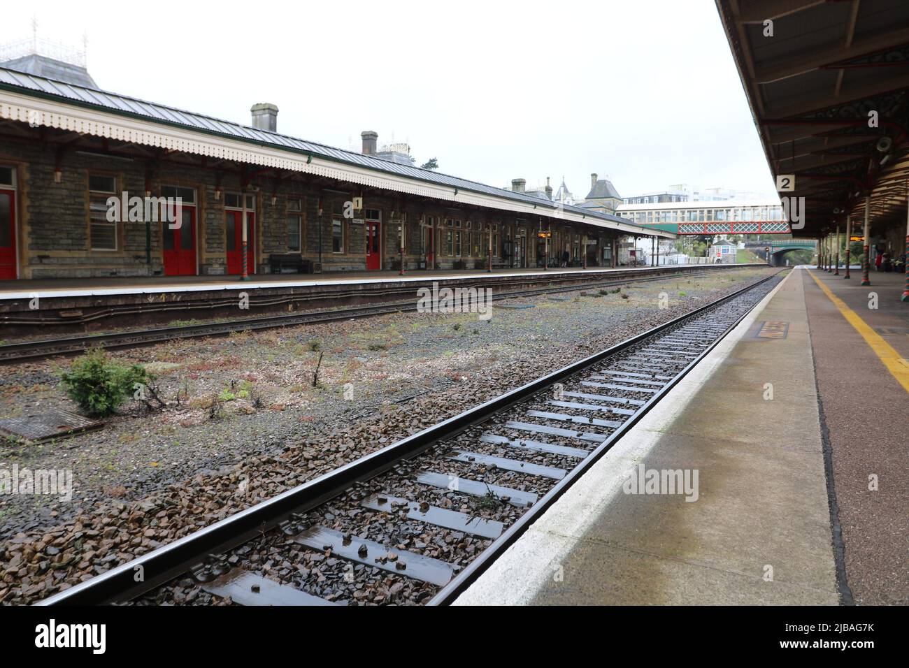8 April 2022 - Torquay, England: View from platform in railway station ...