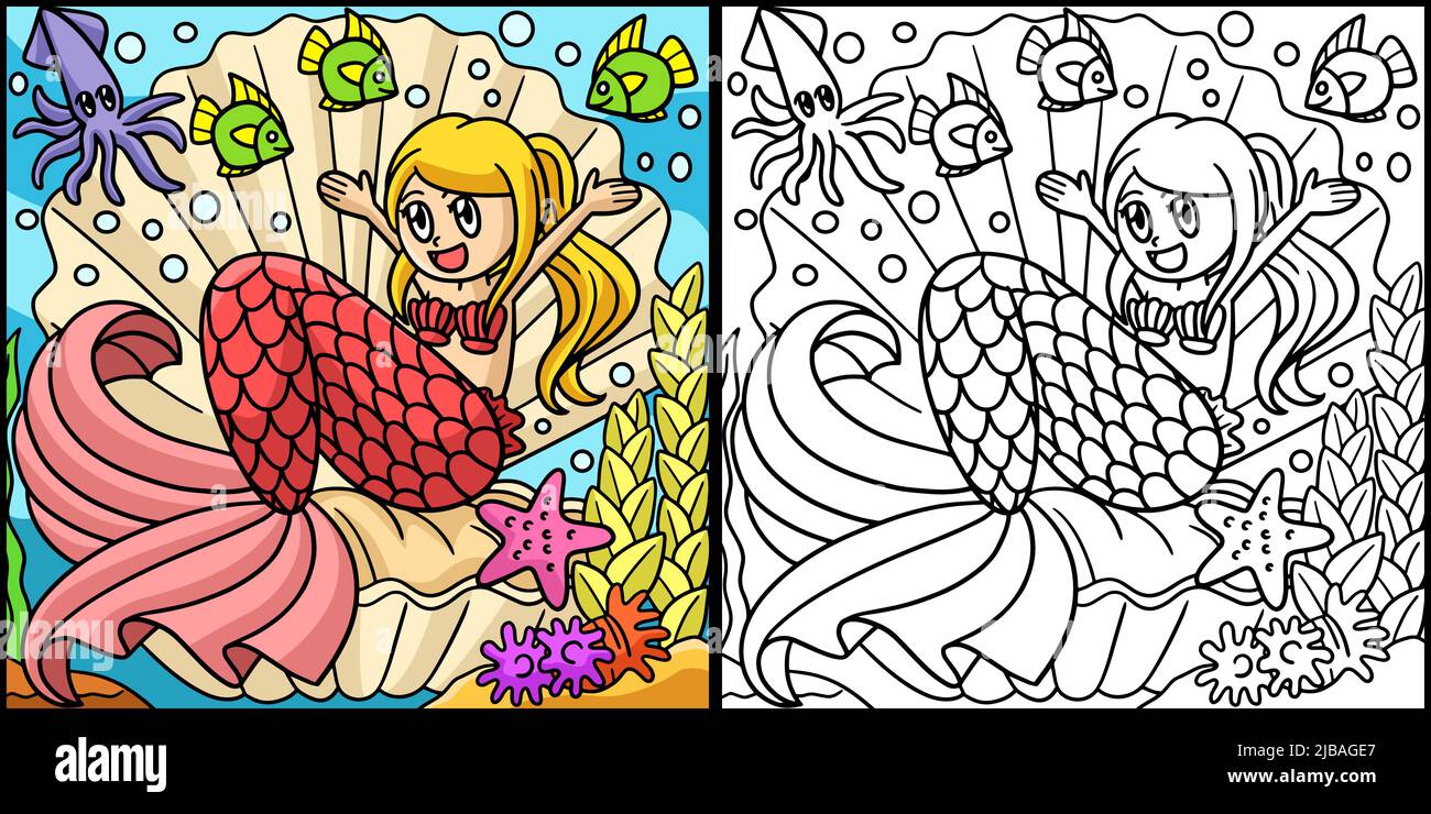 Mermaid Sitting in a Giant Shell Illustration Stock Vector Image & Art ...