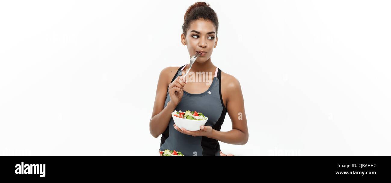 Healthy and Fitness concept - Beautiful American African lady in ...