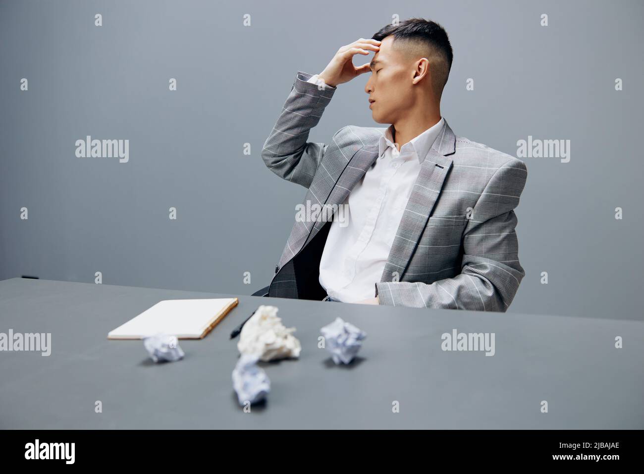 businessmen sits in the office emotions nervous breakdown anger Gray ...