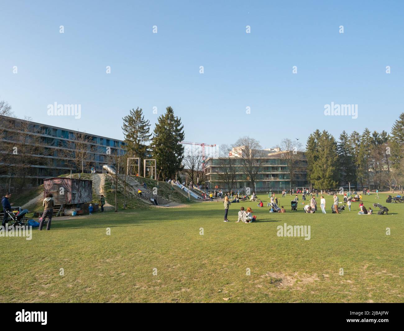Zurich, Switzerland - March 26th 2022 : People enjoying the sun in a ...