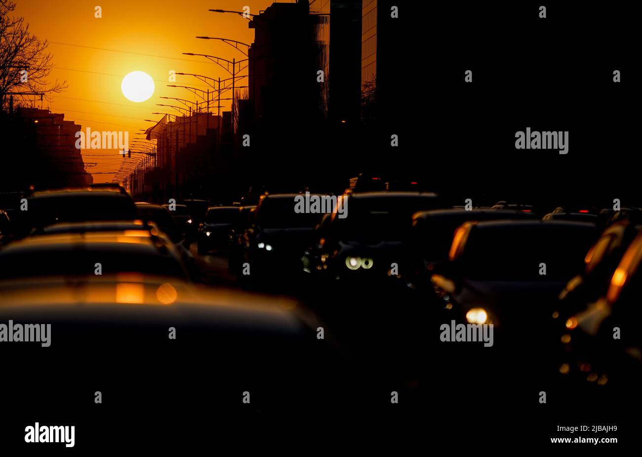 Bucharest, Romania - March 22, 2022: Cars in traffic at rush hour on a ...