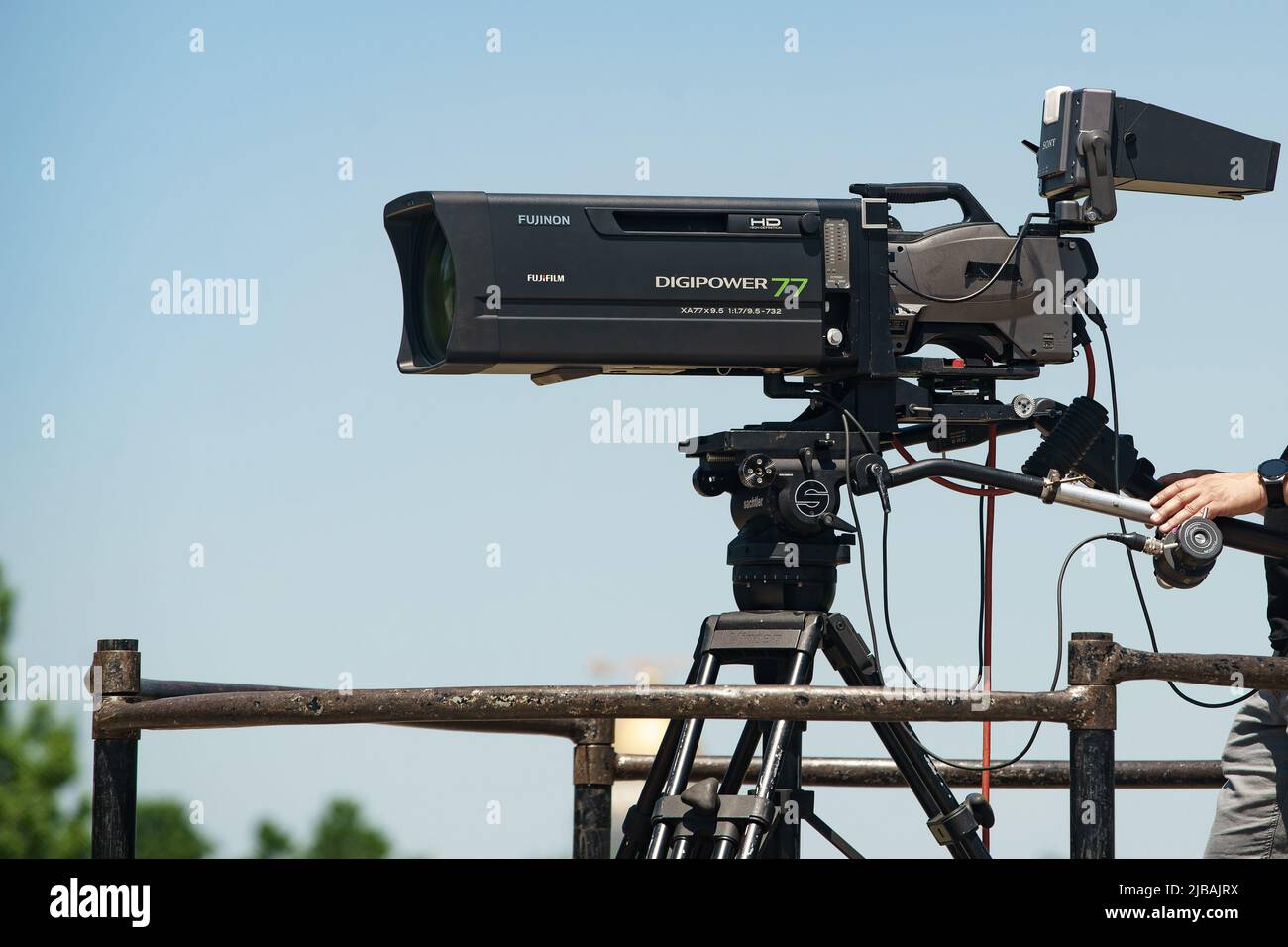 Bucharest, Romania - June 04, 2022: A big lens Fujinon Digipower 77 ...