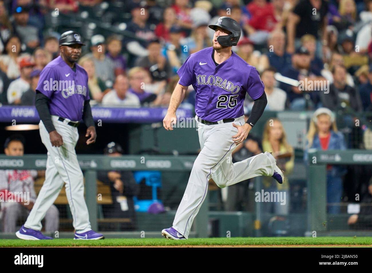 Denver CO, USA. 3rd June, 2022. Colorado first baseman CJ Cron (25 ...