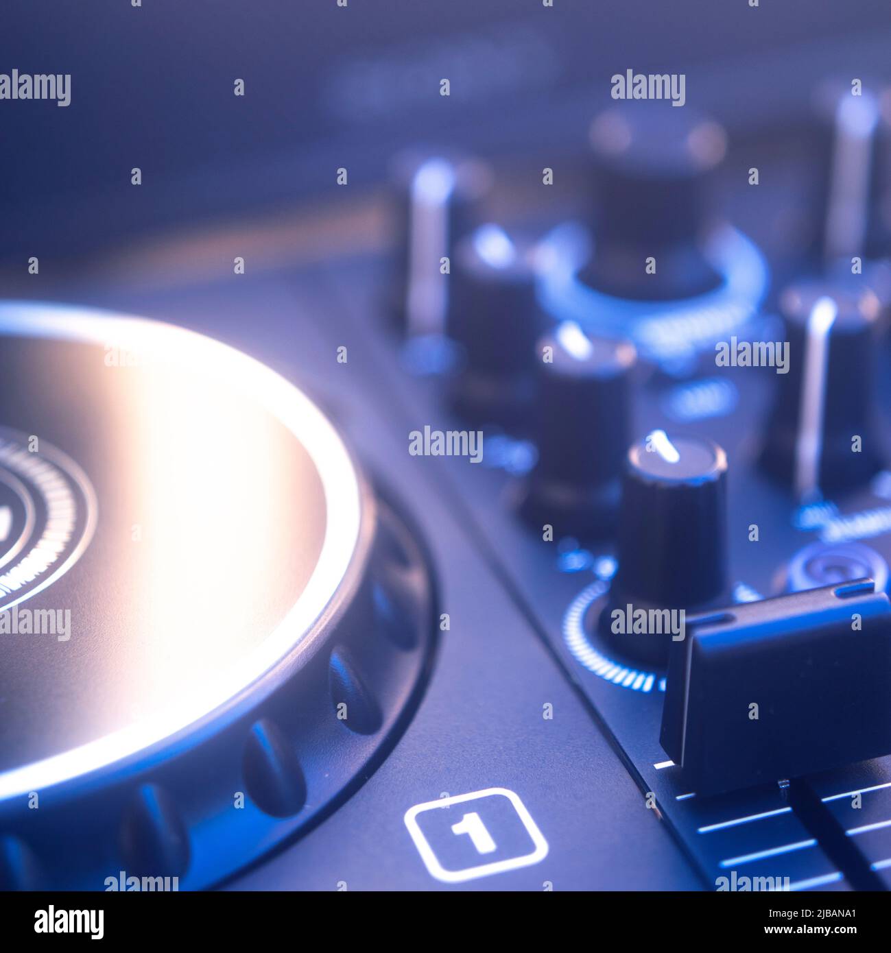 Dj nightclub deejay mixing desk house music on turntables party square ...