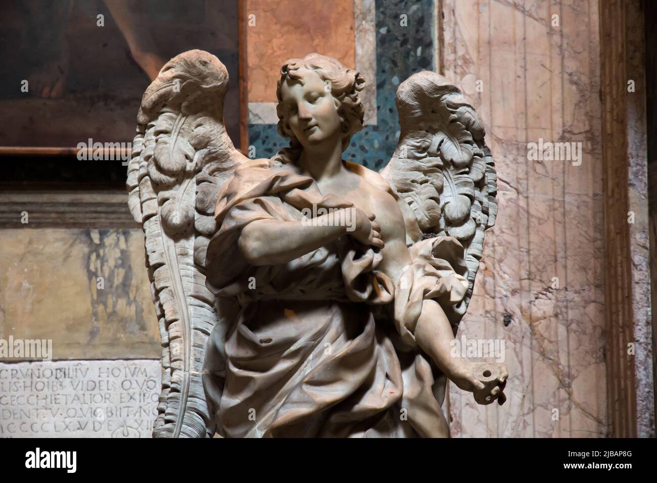 Rome, Italy - SEP 23, 2019: closeup of a statue of an angel in the ...