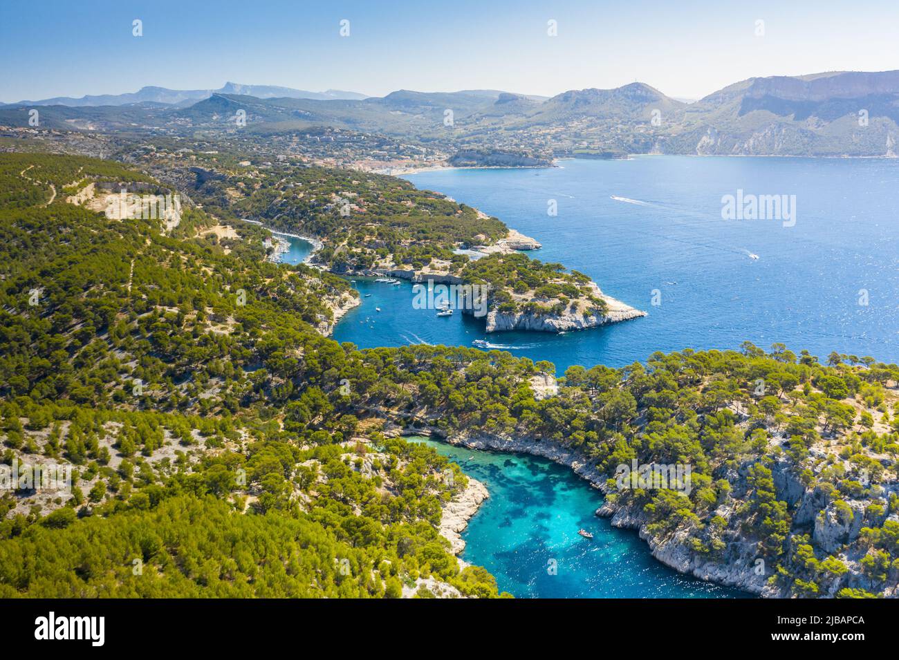 Panoramic view of Calanques National Park near Cassis fishing village ...