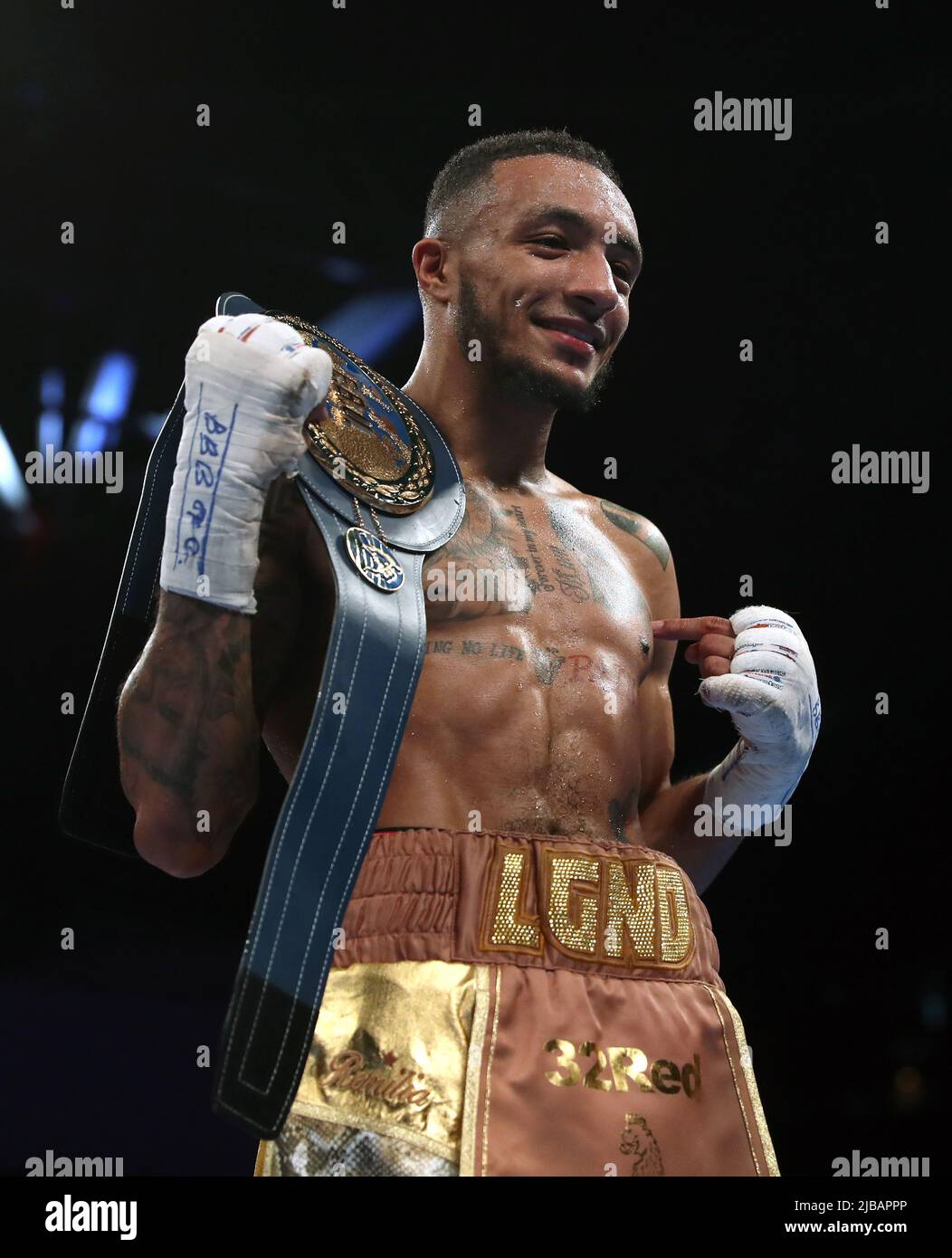 Zelfa Barrett celebrates victory against Faroukh Kourbanov in the EBU ...