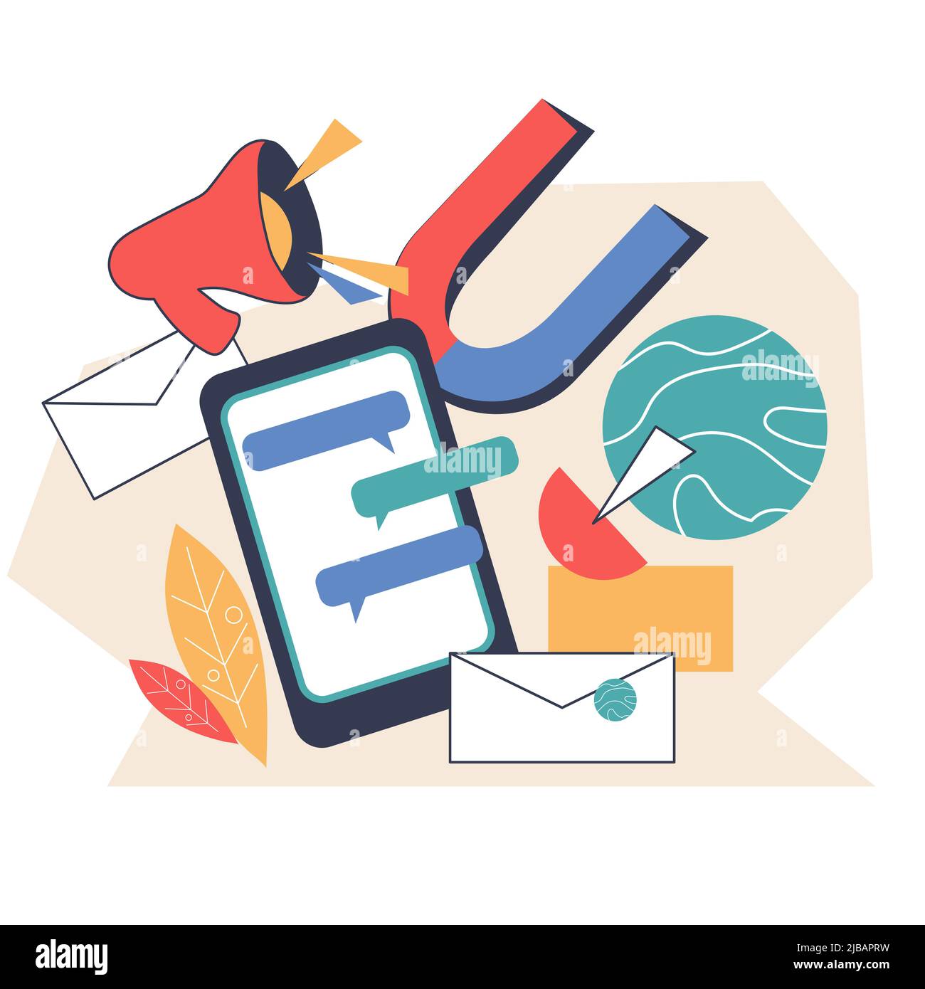 Inbound and outbound marketing and SMM management symbol, flat vector ...