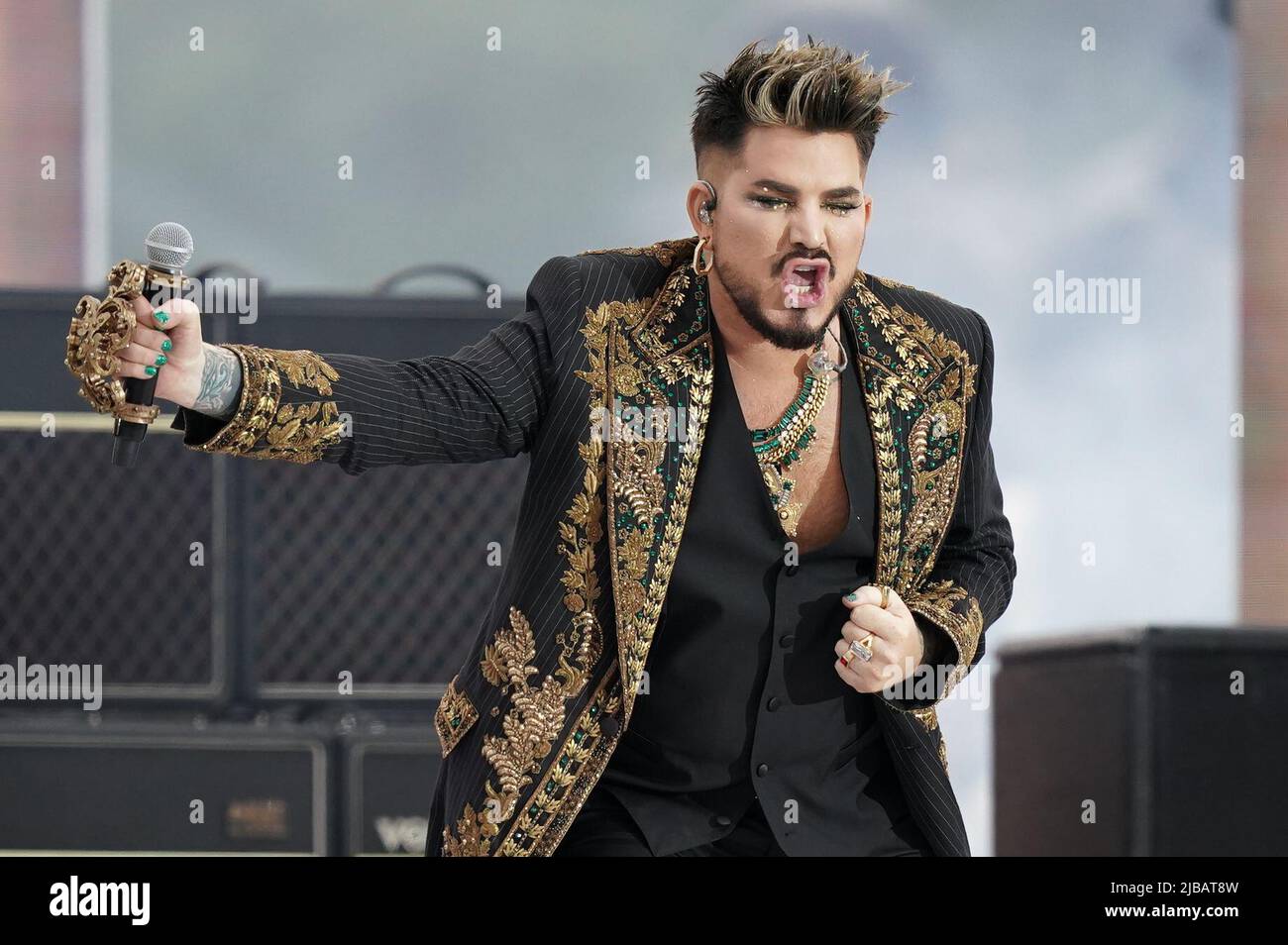 Adam Lambert of Queen performs during the BBC's Platinum Party at the ...