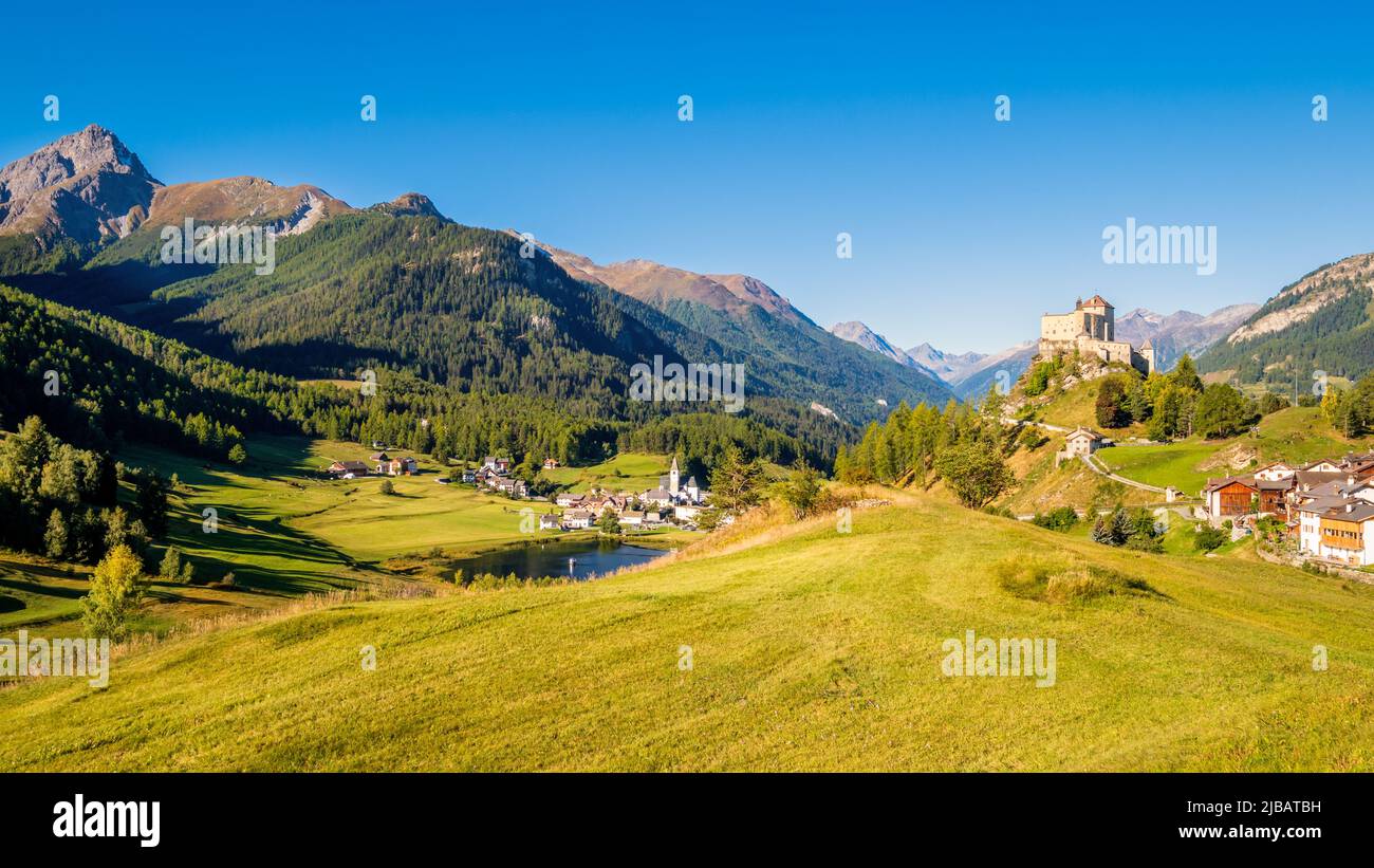 Mountains surrounding the village and castle of Tarasp (Grisons ...